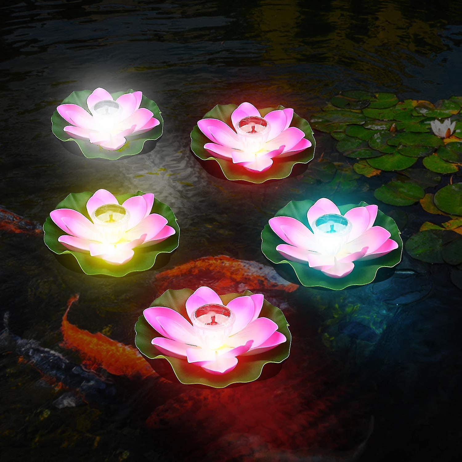 Solar Floating Lotus Light 7 Colors Rgb Waterproof Led Pool Light (pink ...