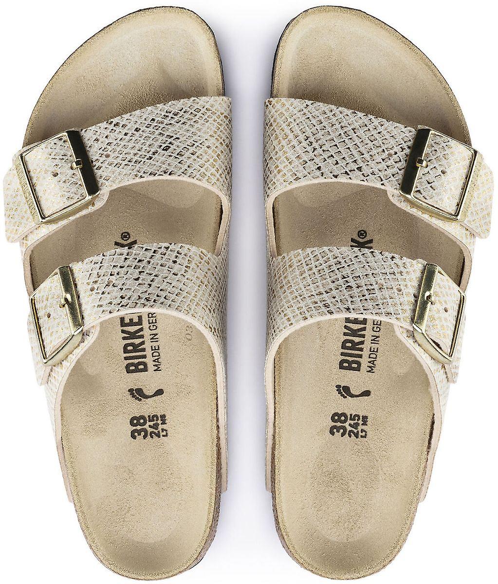 Birkenstock Arizona MF Shiny Python Eggshell Narrow Womens Sandals ...