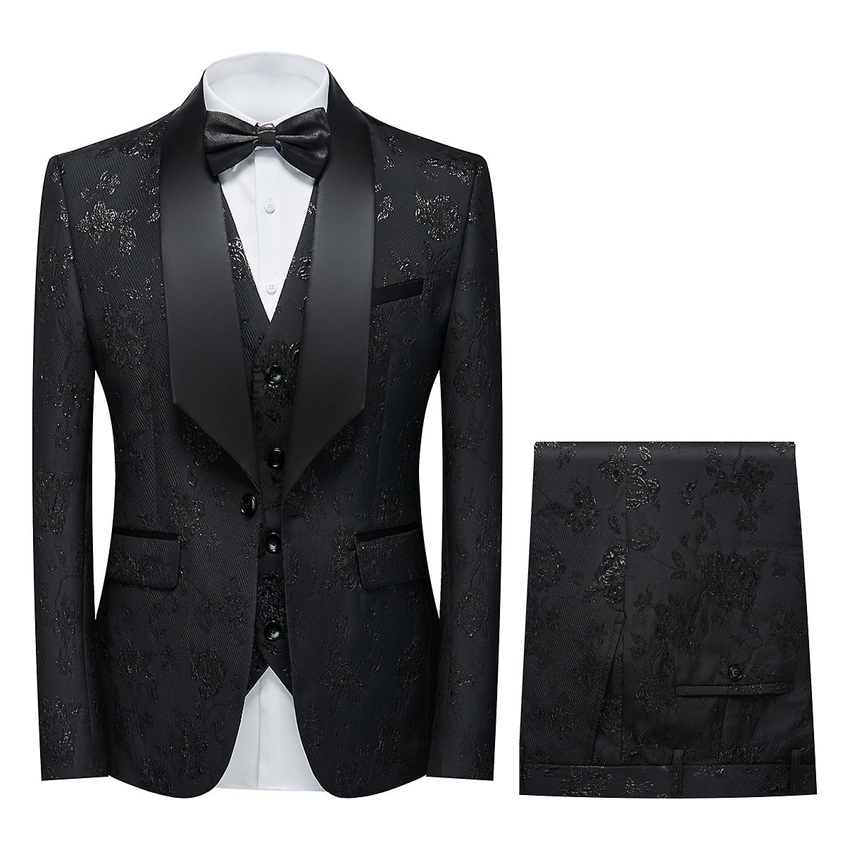 Cloudstyle Men's 3 Piece Dress Solid Floral Embroidered 1 Button Suit ...