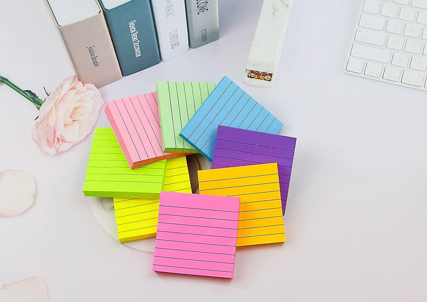 (8 Pack) Lined Sticky Notes Post, 8 Colors Self Sticky Notes Pad Its ...