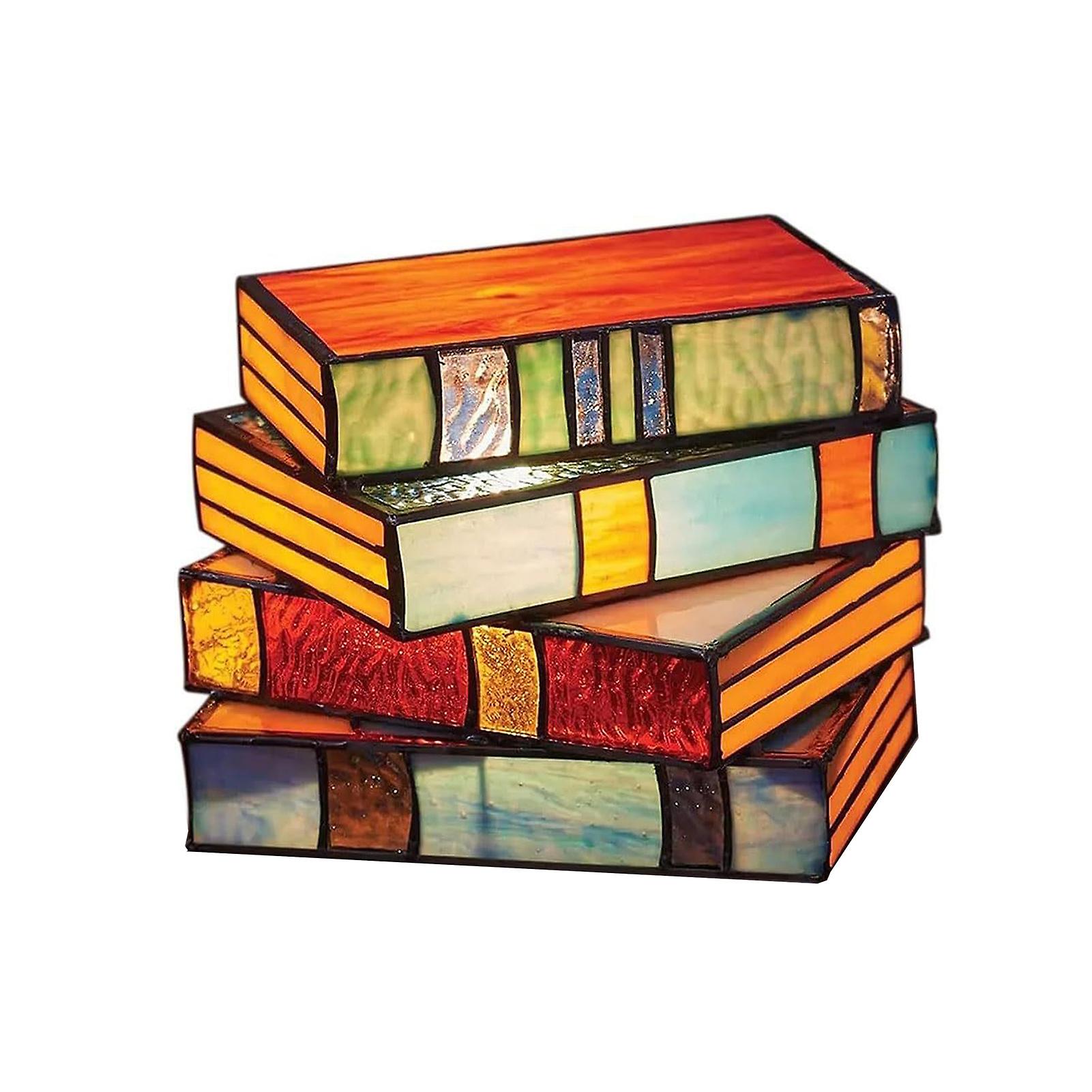 Creative Stained Glass Stacked Book Lamp Handcrafted Colorful Glass ...