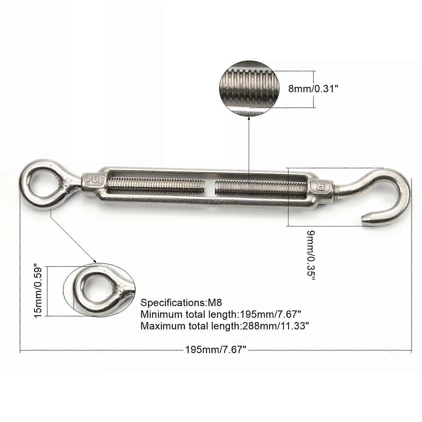 M8 Stainless Steel Turnbuckle Wire Threaded Tensioner Rope Strainer ...