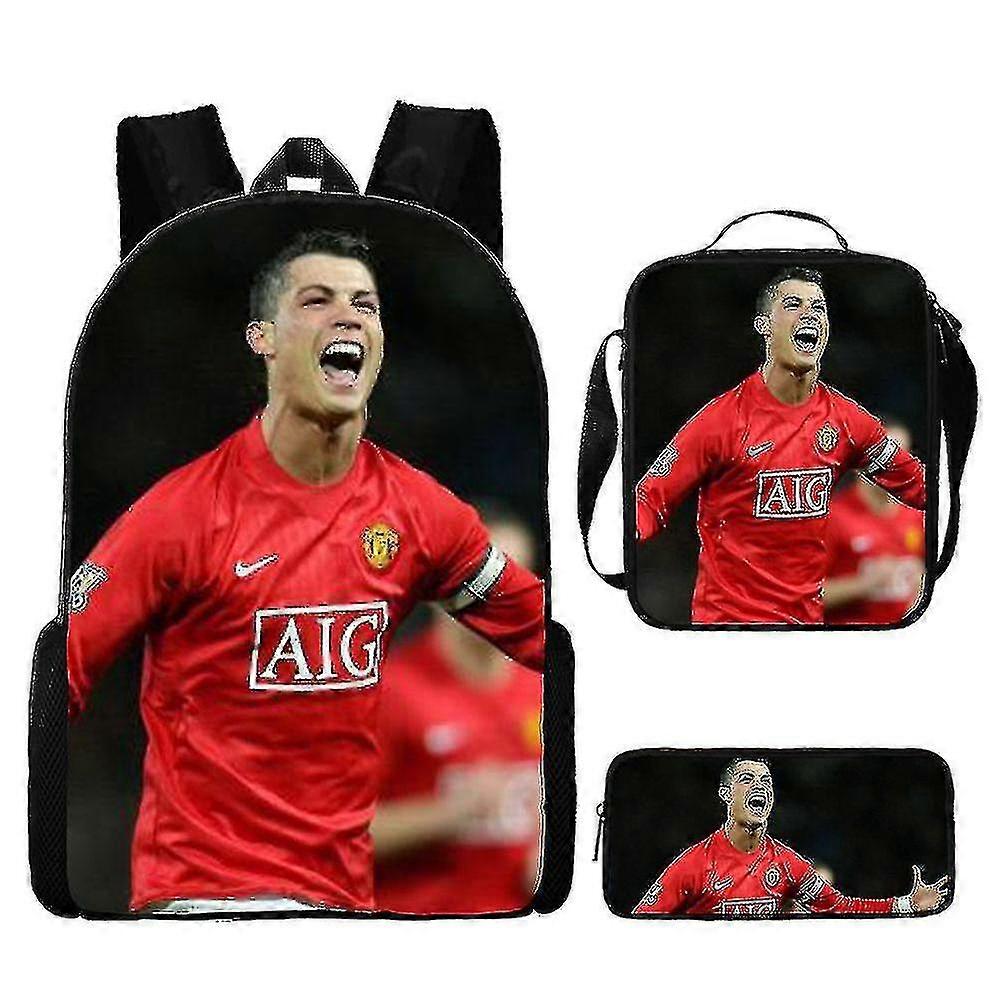 Soccer Star Ronaldo Backpack Printing Three-piece Children's Schoolbag ...