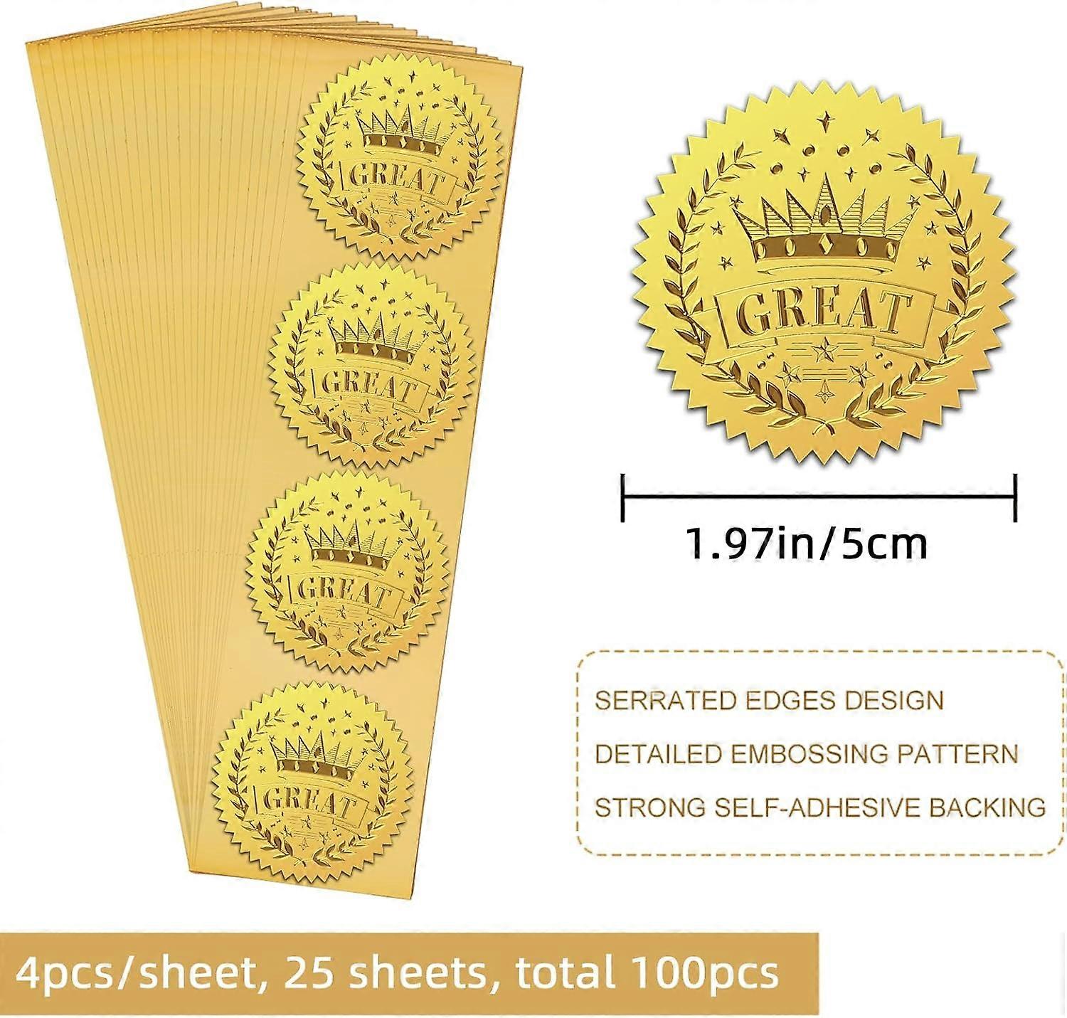 100pcs Greatness and Crown Embossed Gold Foil Certificate Seals Self ...