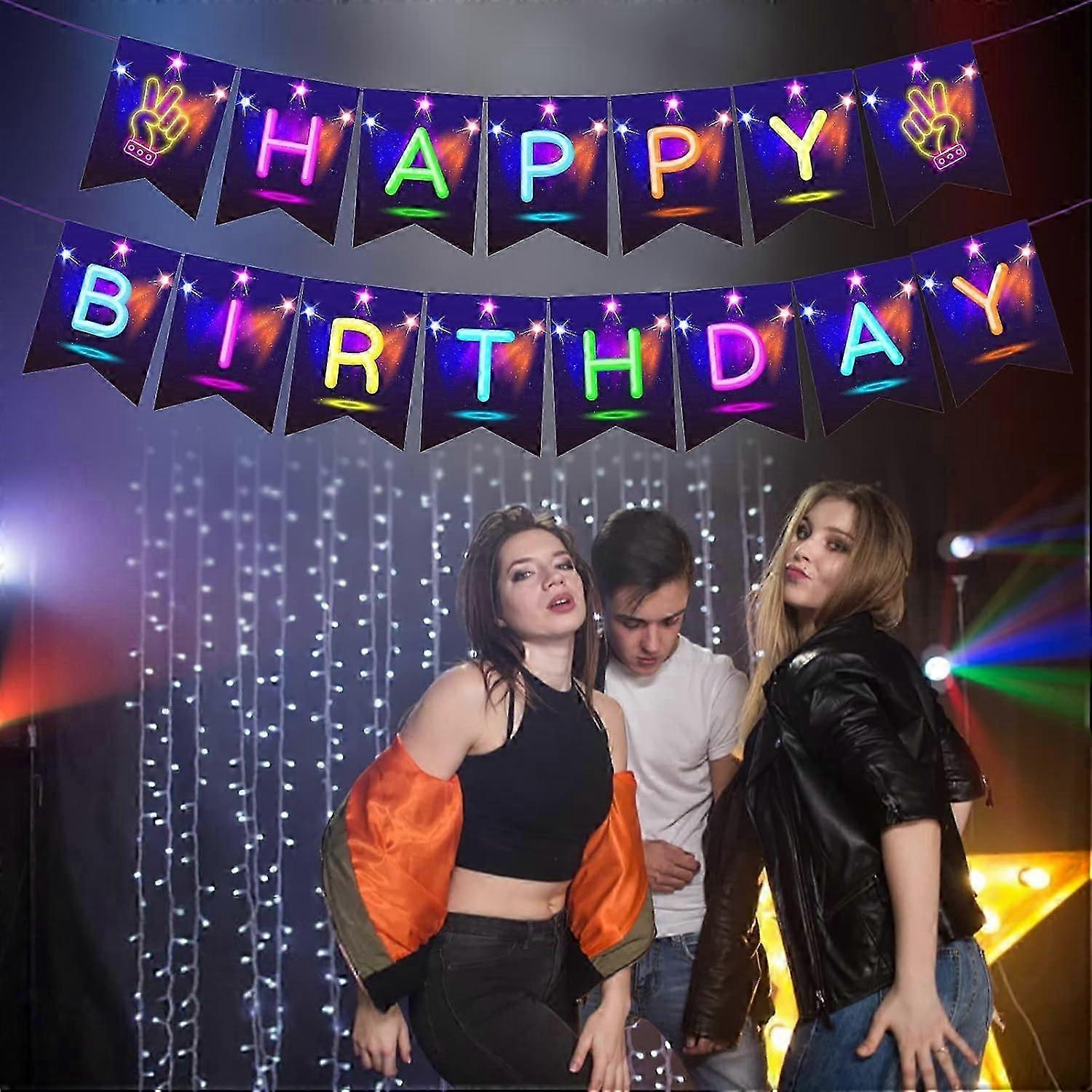 unique Neon Glow Happy Birthday Banner, Glow in the Dark Birthday Party ...