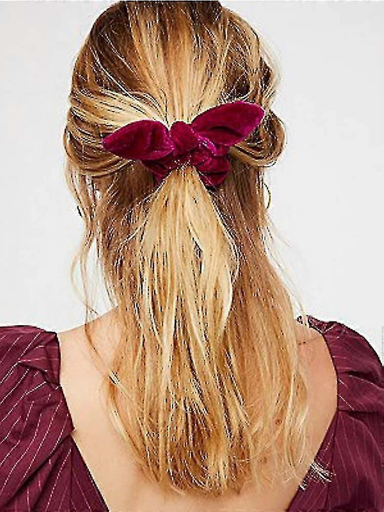 Set Of 2 Korean Style Velvet Rabbit Ear Bow Bowknot Ponytail Holder ...