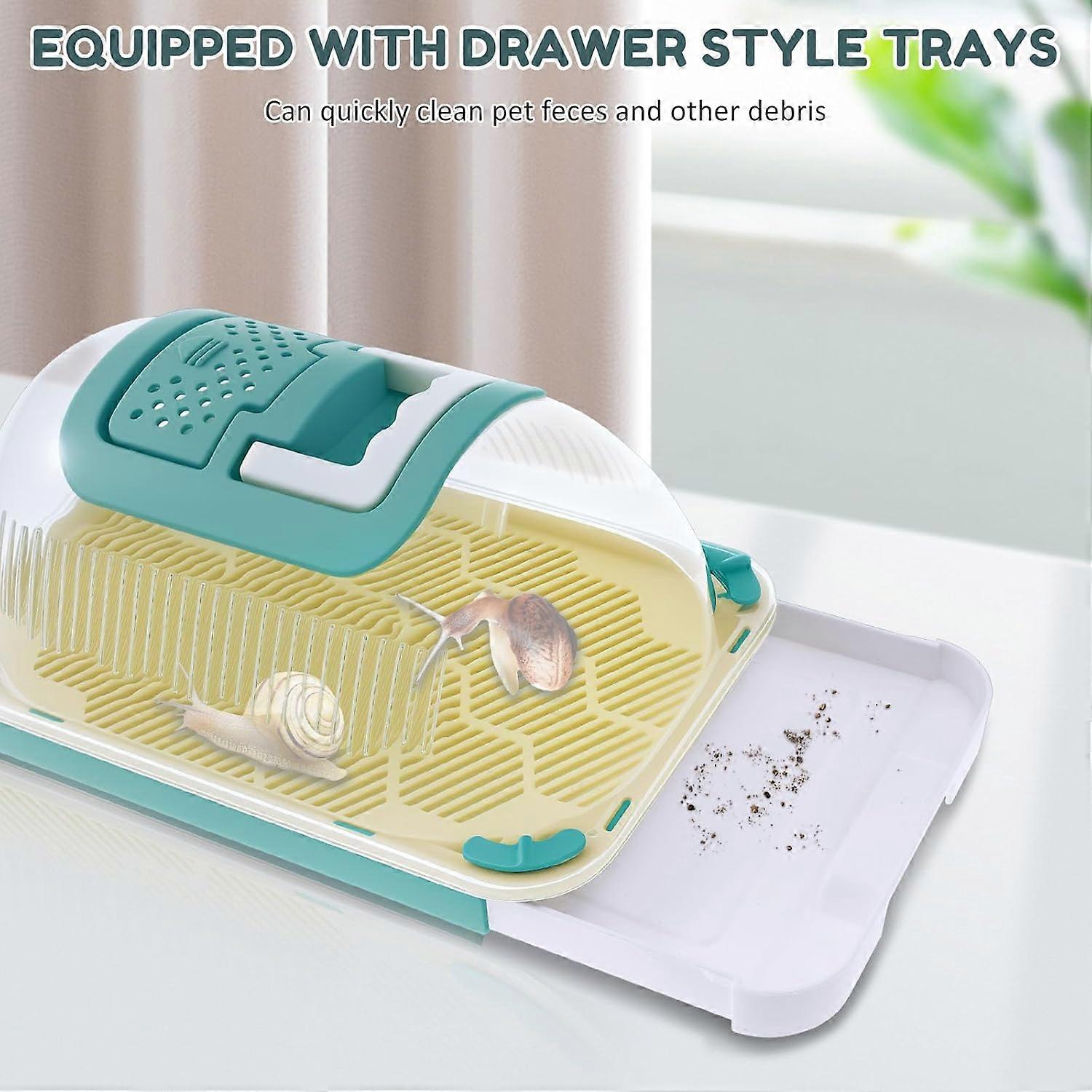 Portable Reptile Feeding Box with Drawer Tray and Handle for 360Degree ...