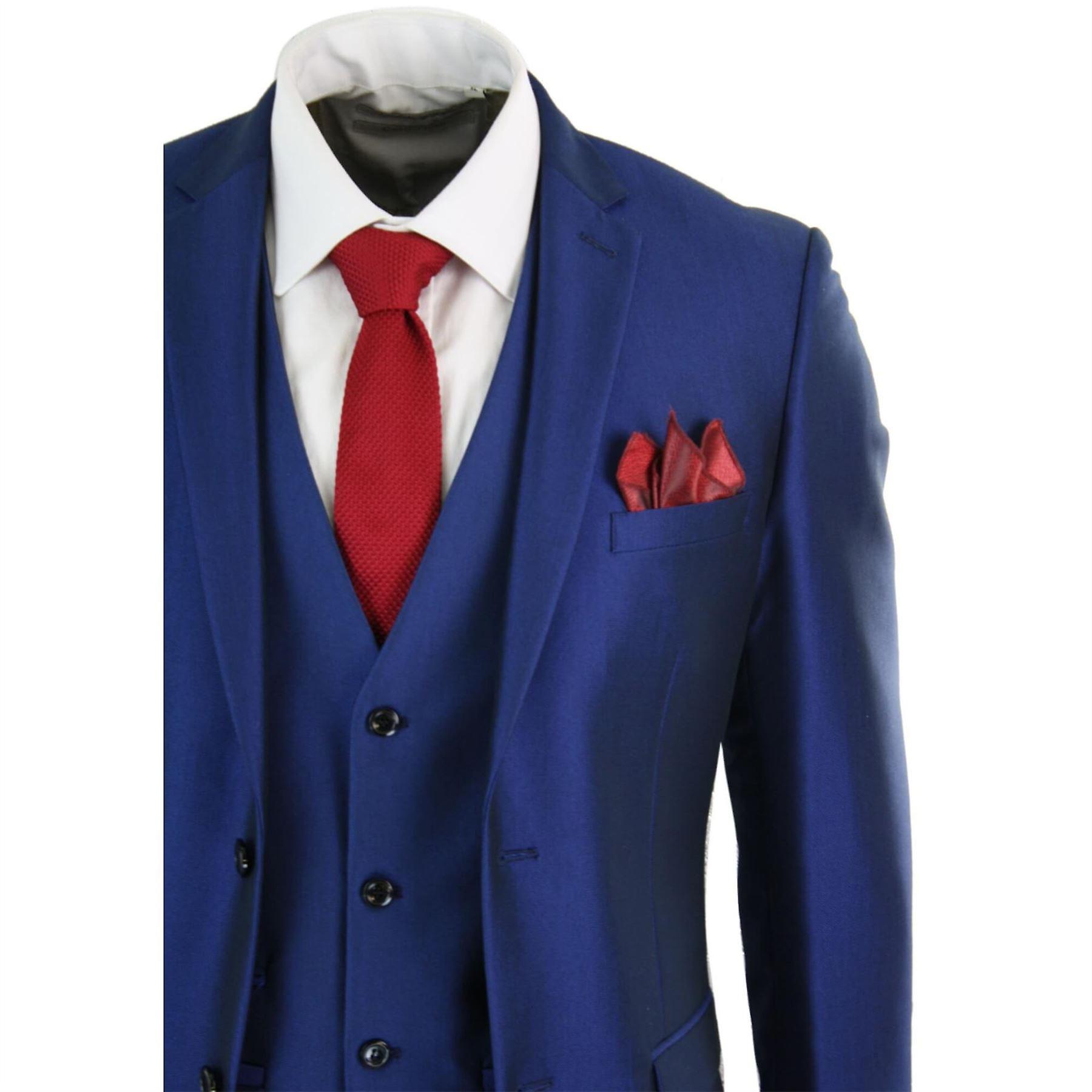 Men's 3 Piece Shiny Wedding Prom Party Suit Tailored Fit Smart Formal ...