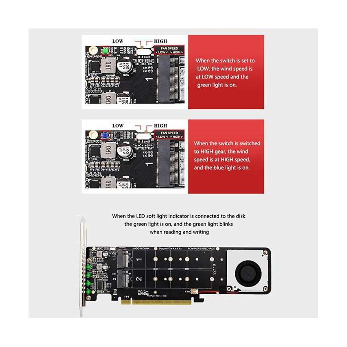 Double-Sided 4-Disk NVME Raid PCI-E X16 Split Card PCI-E X16 to M.2 M ...
