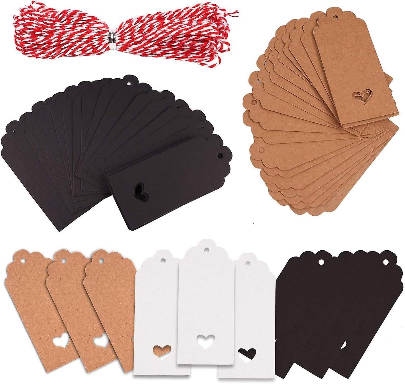 Kraft Paper Gift Tags With String,150 Pcs Brown White And Black Hollow ...