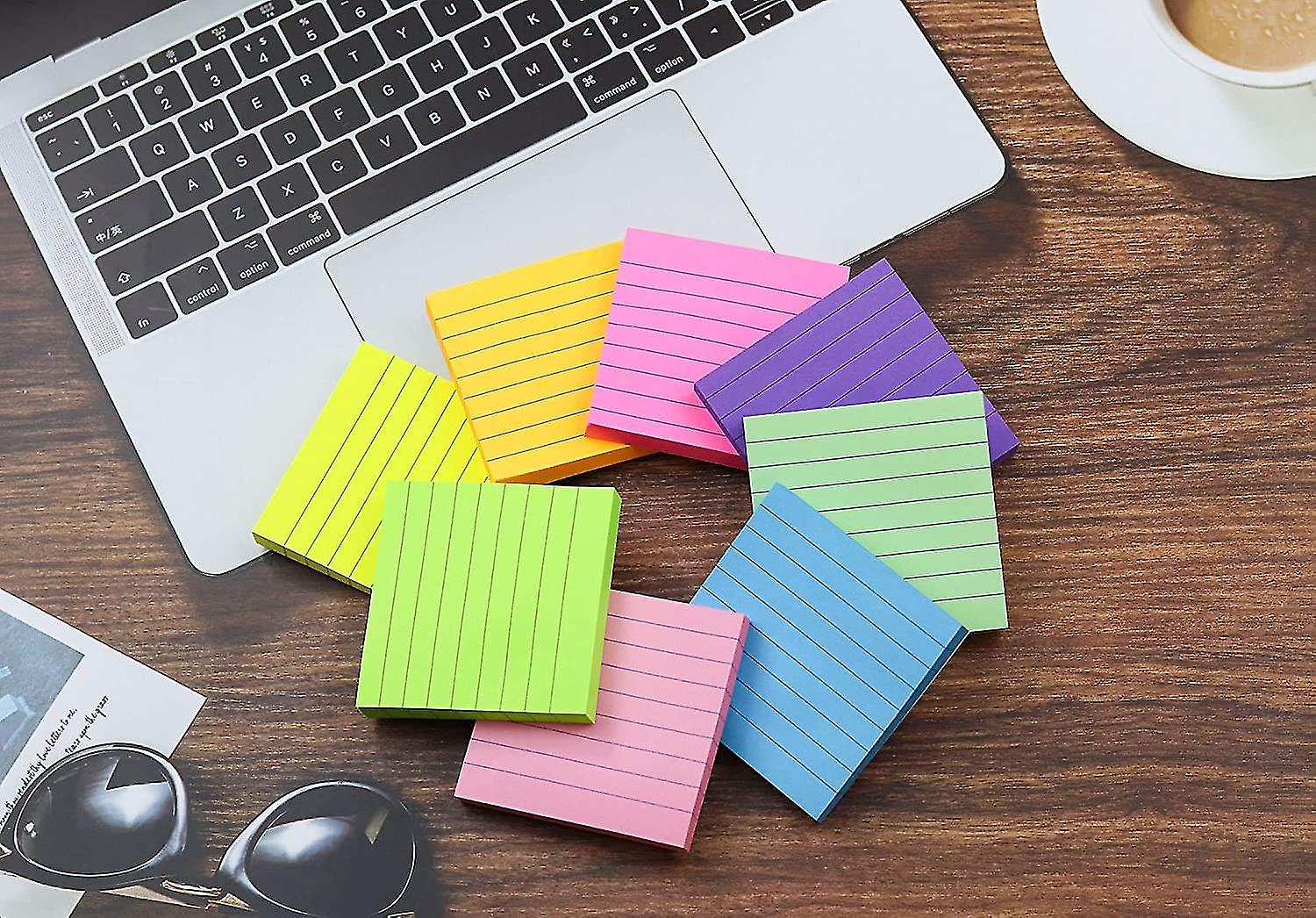 (8 Pack) Lined Sticky Notes Post, 8 Colors Self Sticky Notes Pad Its ...