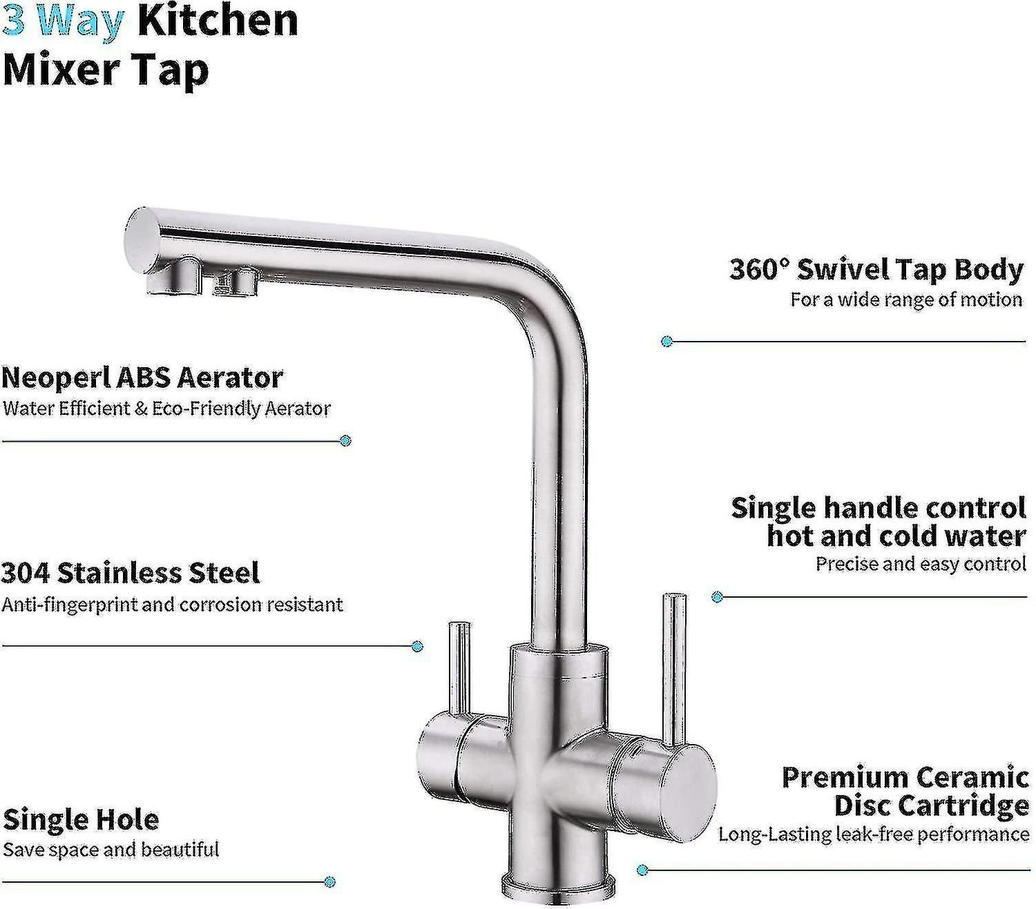 3 Way Kitchen Faucet, 360 Rotatable Kitchen Faucet, 3 In 1 Water Filter ...