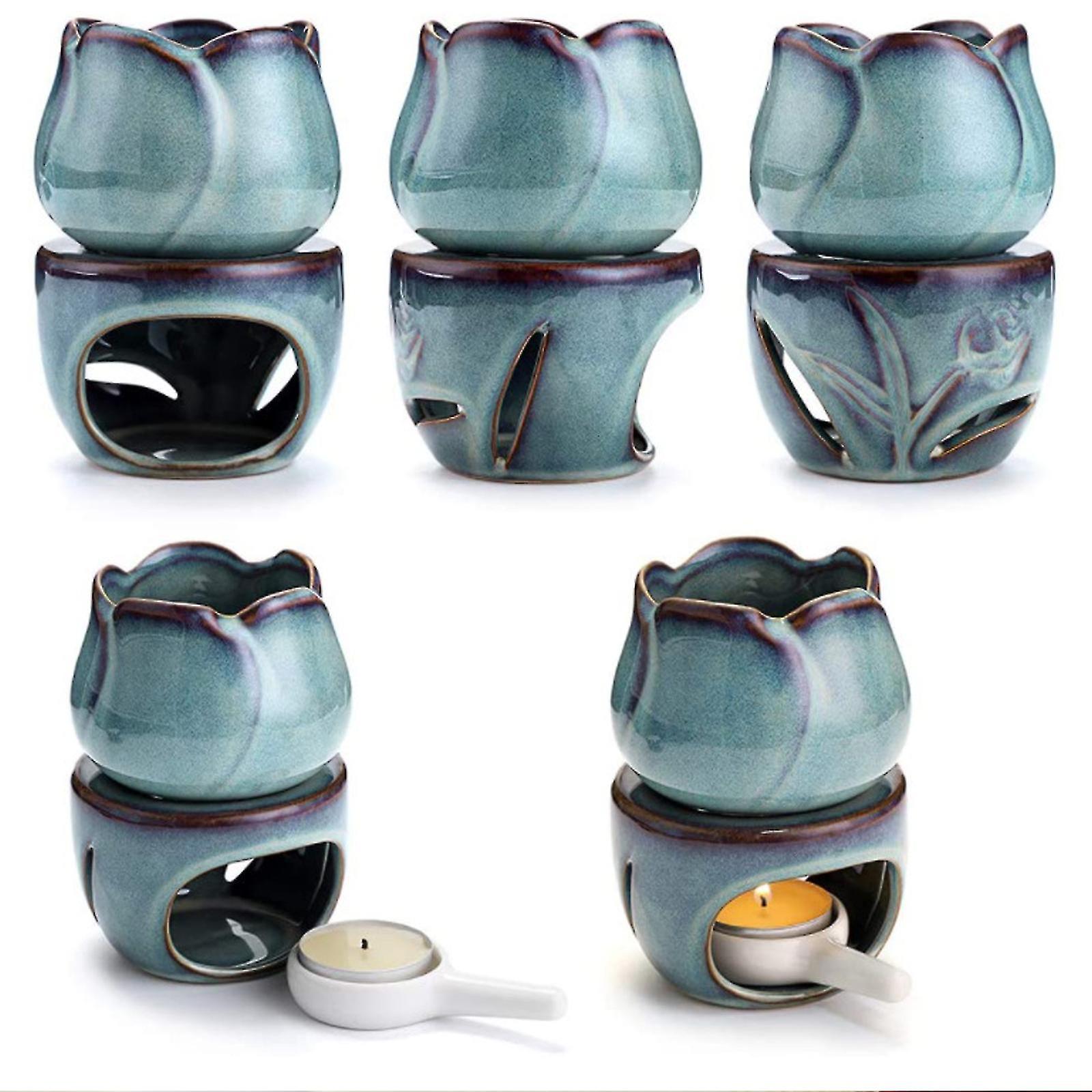 Tulip Shaped Tealight Wax Warmer with Candle Spoon, Ceramic Candle ...