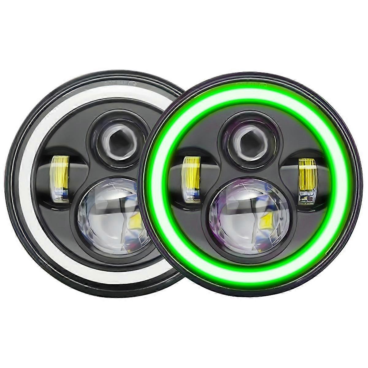 7 Inch Halo LED Headlight Hi/Lo Beam with Green DRL Amber Turn Signal ...