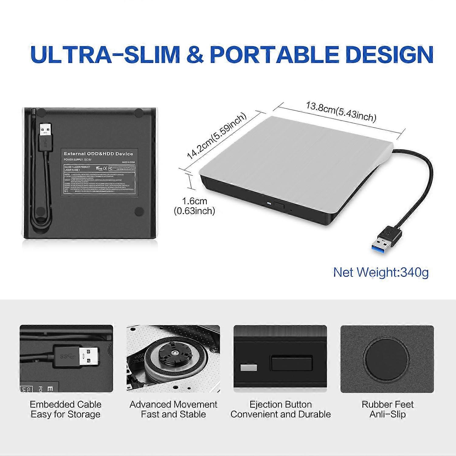 CD DVD drive, DVD/CD burner with Type-C DVD burner DVD player for media ...