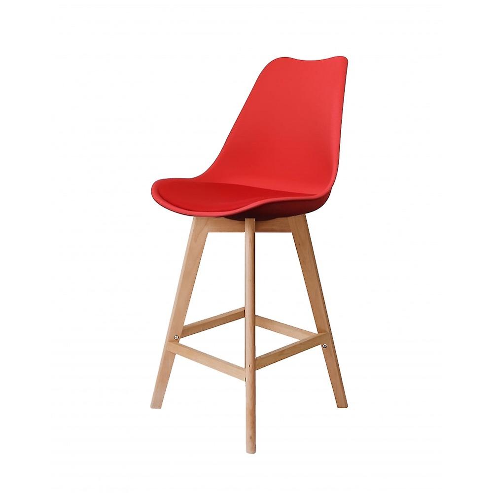 Fusion Living Soho Red Plastic Bar Stool With Light Wood Legs | Fruugo SE