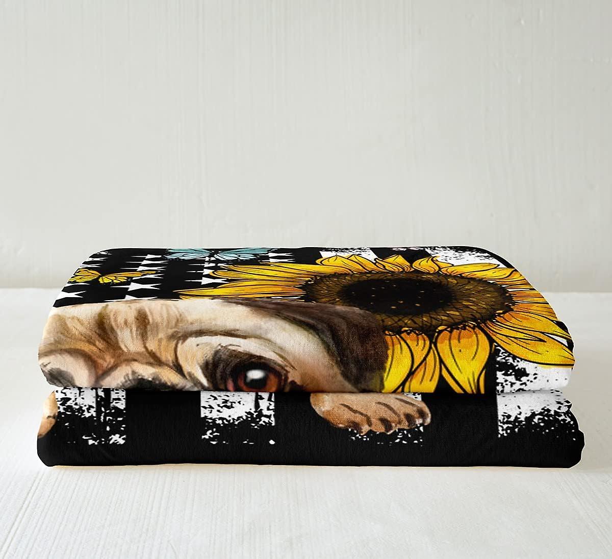 Söt mops hund sherpa filt hippie mops valp solros fjäril fleece kasta ...