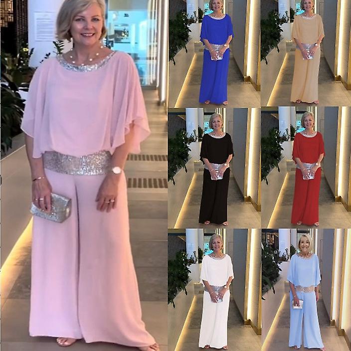 Wedding Pant Suits for Women Elegant Flowy Sequin Asymmetrical Hem Tops ...