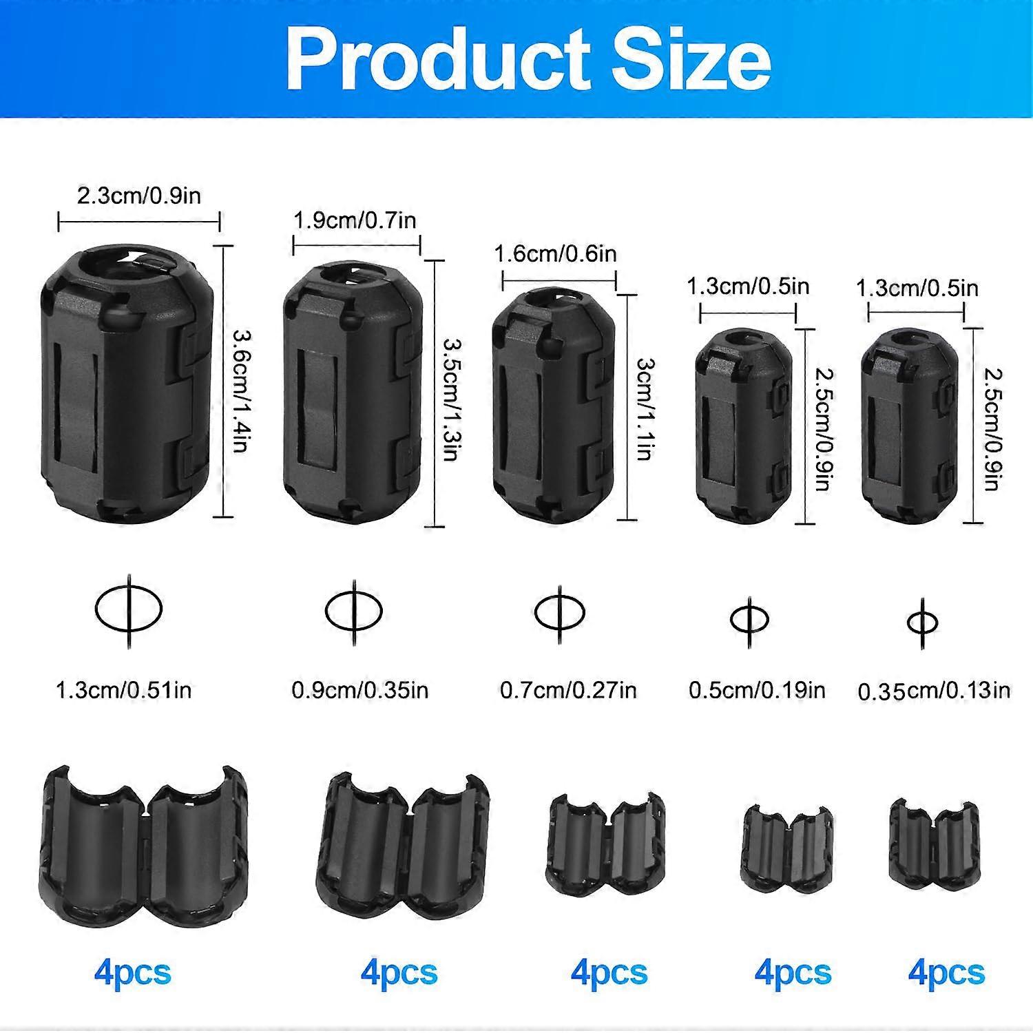 20 Pieces Ferrite Cores Clip Ring Ferrite Ring Interference Suppressor ...
