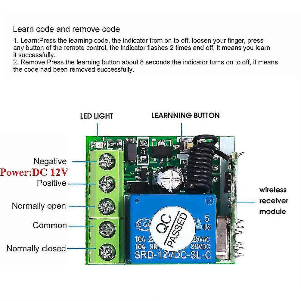 DC 12V 1CH RF Relay Receiver 433MHz Universal Wireless Remote Control ...