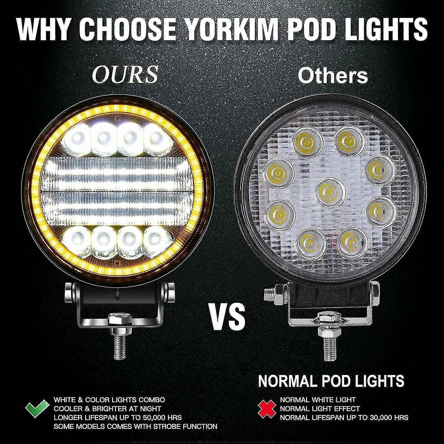 4X LED Work Light Pods Round Amber Spot Combo Light Amber Fog Lamp for ...