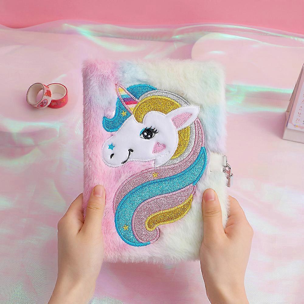 Cute Unicorn Diary with Lock and Key Tie Dye Fuzzy Plush Journal ...