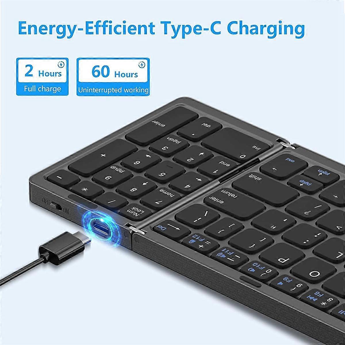 Foldable Bluetooth Keyboard, USB Rechargeable Wireless Keyboard for IOS ...