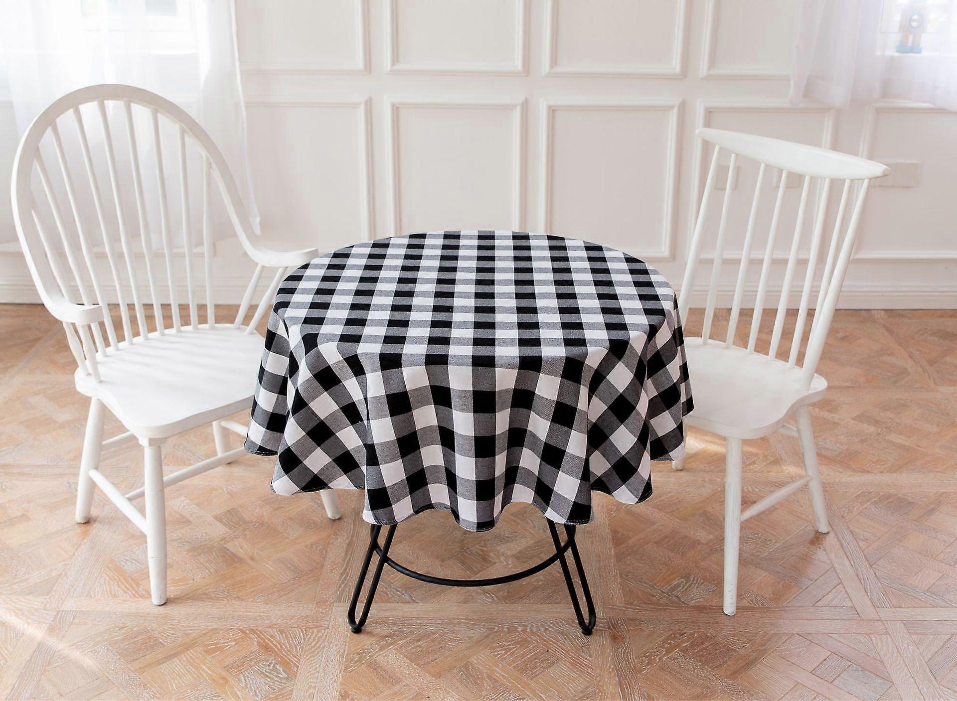Checkered Vinyl Round Tablecloth - 55", Water, Oil & Spill Resistant ...