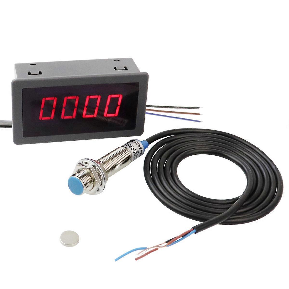 AC 220V 4 Digital LED RED Tachometer RPM Speed Meter+Hall Proximity ...