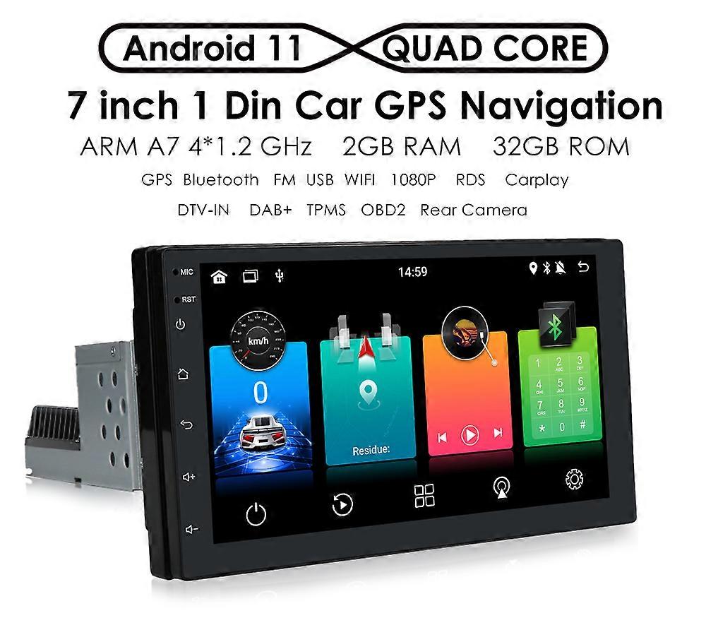 1din Car Radio CarPlay GPS Navi 7" EQ Movable Screen 1 Din Android ...