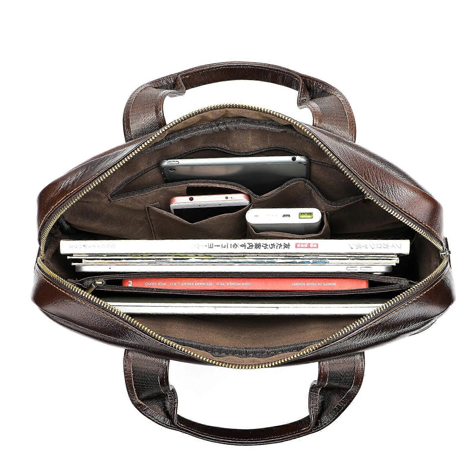 Men's Leather Handbag Head Layer Cowhide Briefcase Leather Laptop Bag ...