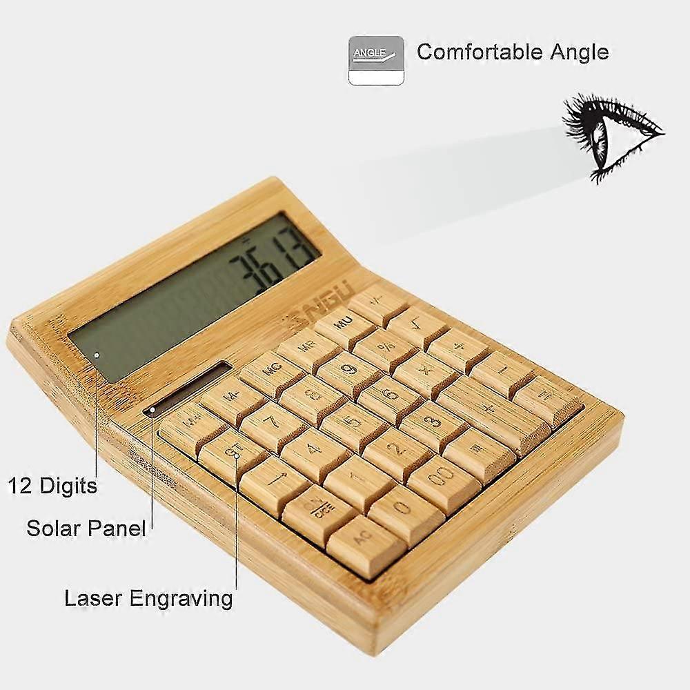 Functional Desktop Calculator Solar Power Bamboo Calculators With 12 ...