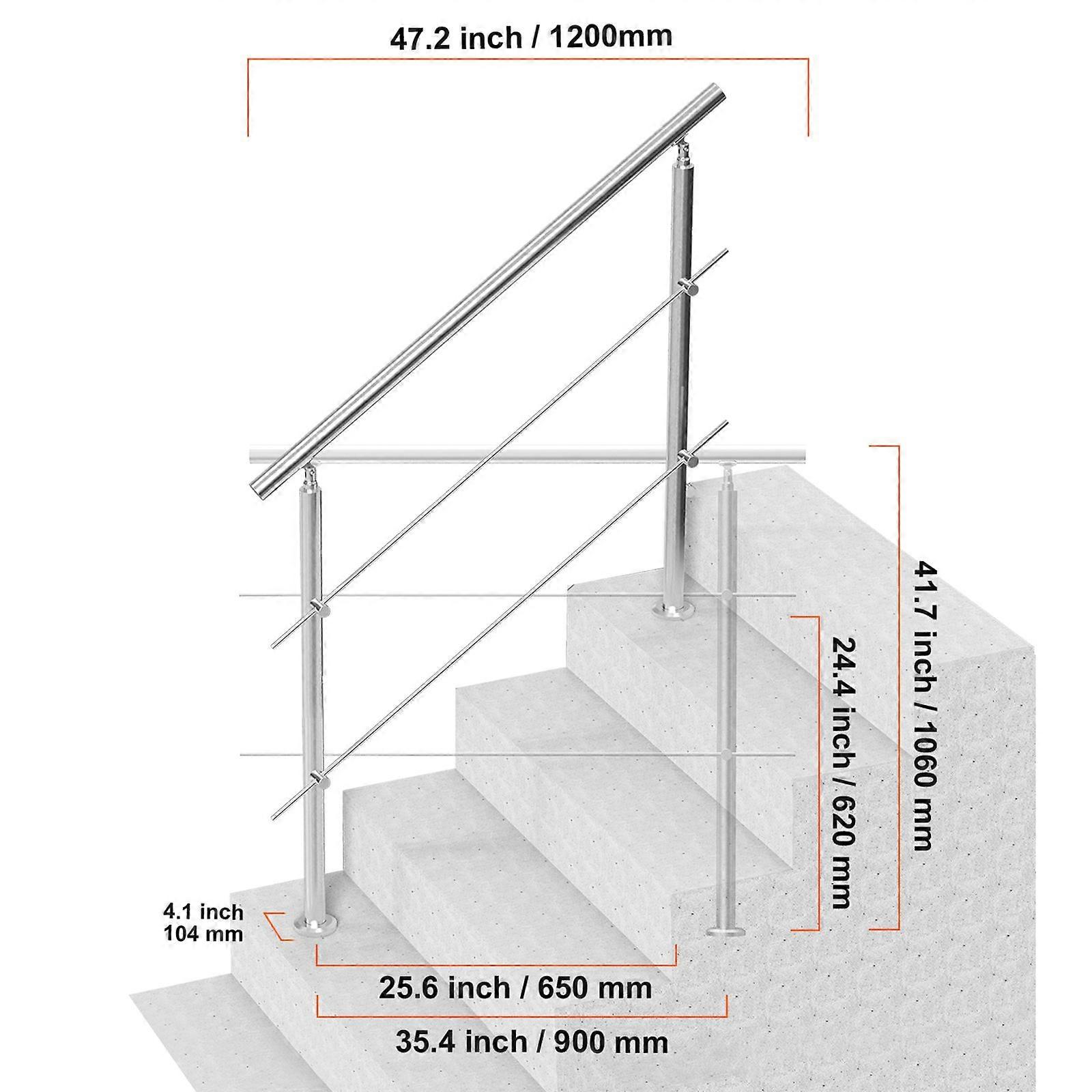 Handrails for Outdoor Steps, 47.2in Length 2 Crossbars Stair Hand Rail ...