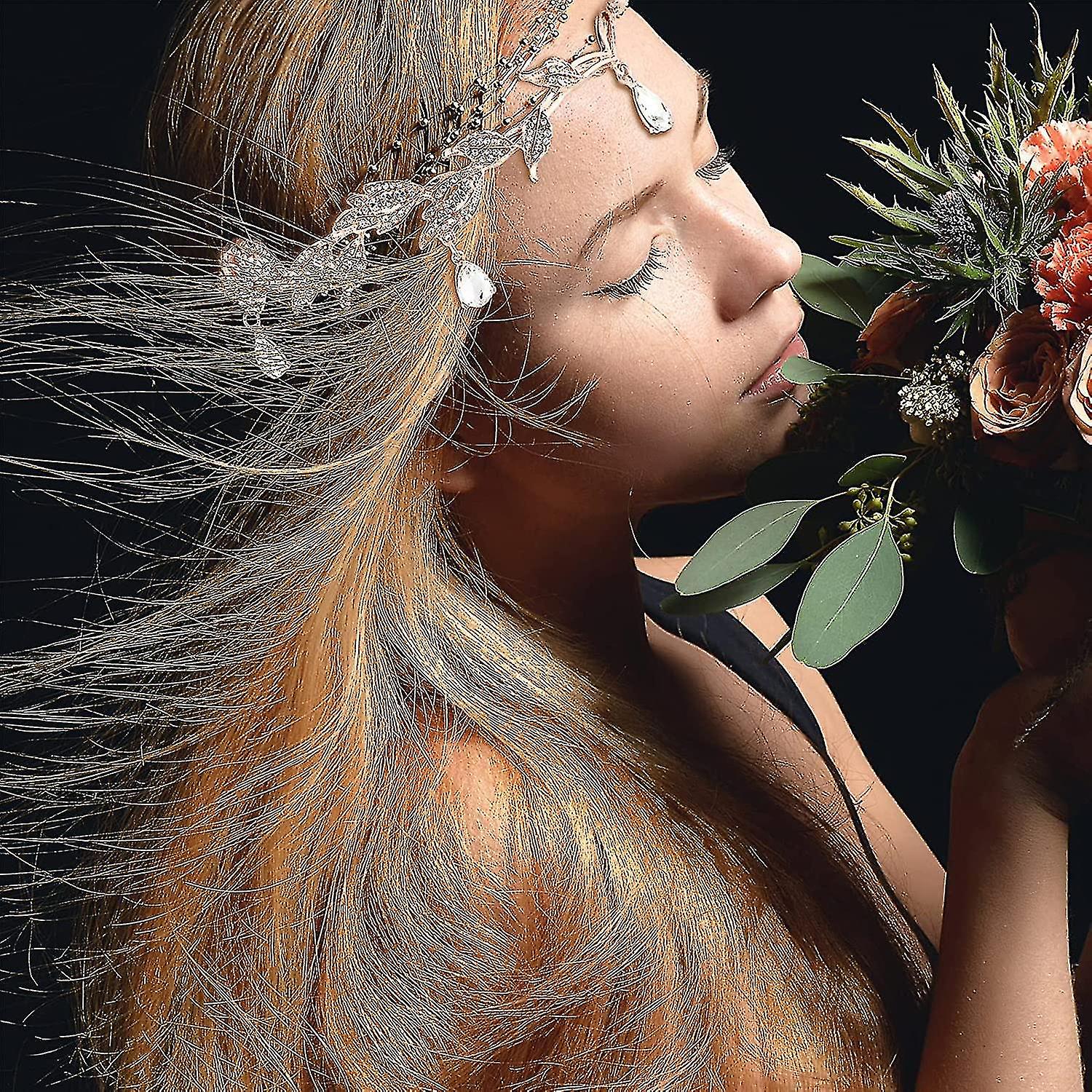 Rhinestone Leaf Wedding Tiara Crown Headband Cosplay Fairy Pixie Elf Ears For Brides Pageants ...