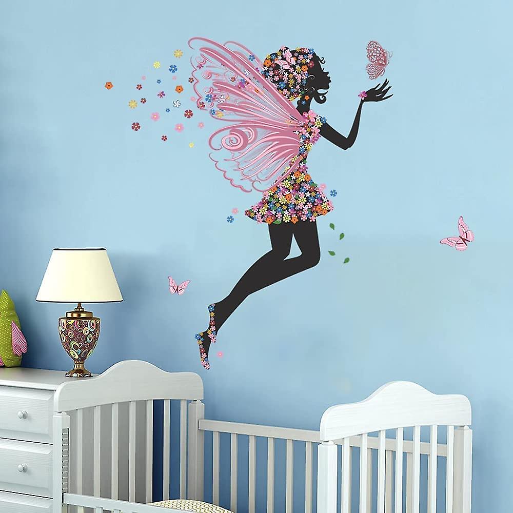 Heytea Butterfly Girl Wall Stickers Flowers Fairy Wall Decal Removable ...