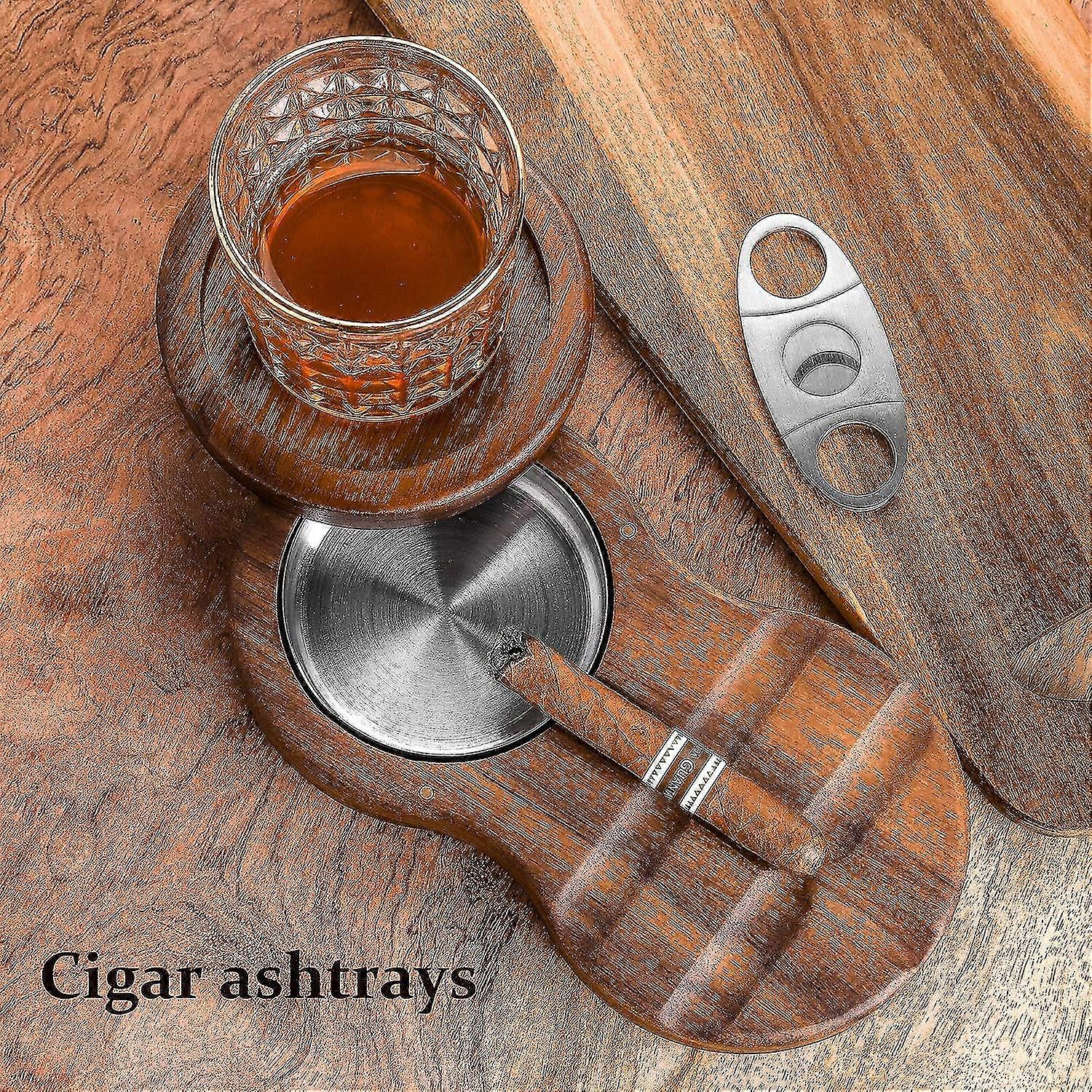 Wooden Cigar Ashtrays Coaster/whiskey Glass Tray And Cigar Holder ...