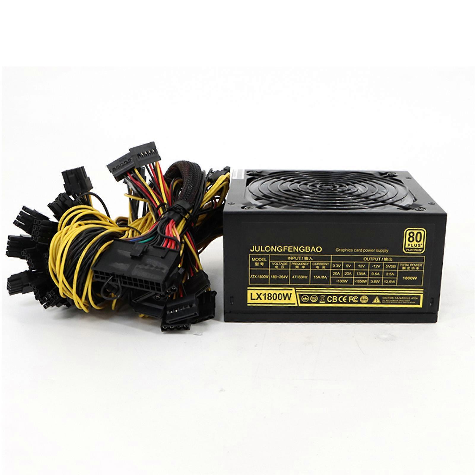 1800W Mining Power Supply PSU for 6 GPU ETH Rig Ethereum Miner 180-264V ...