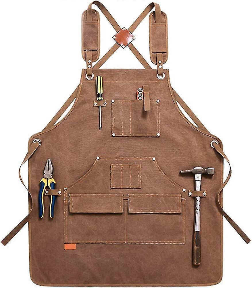 Diy Apron With Multi-pocket Tool Holder Waxed Canvas Work Apron, Water ...