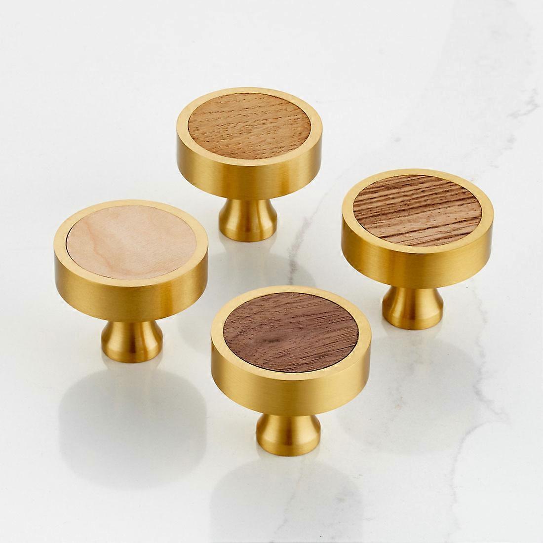 Brass & Walnut Wood Round Door Knobs in Gold | Fruugo UK