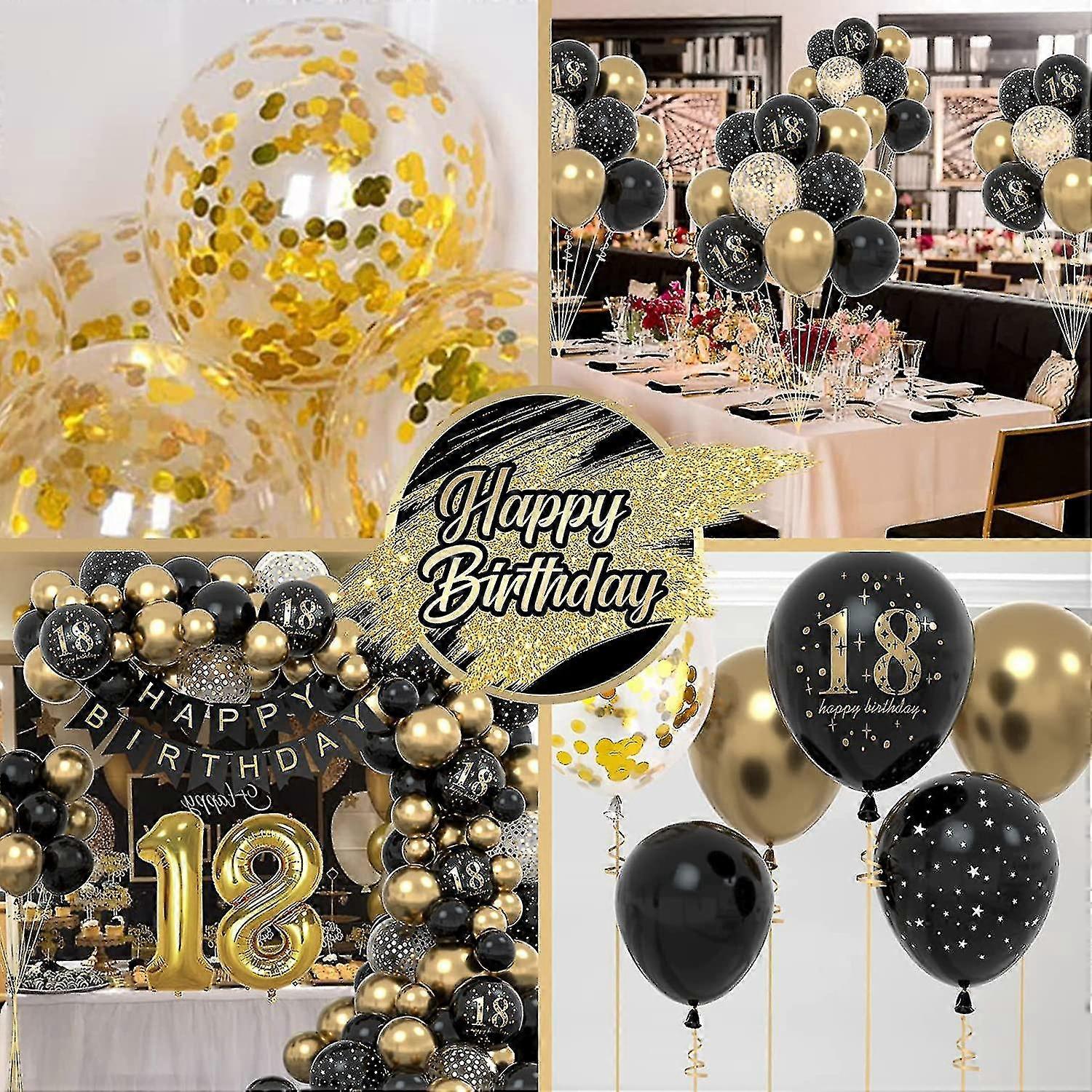 18th Birthday Decorations Black Gold Balloons Garland Arch Kit, 18th ...