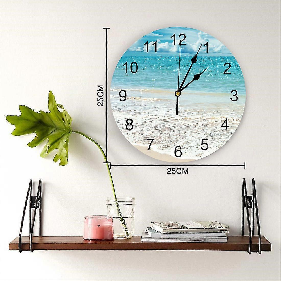 Beach Sky Sea Silent Decorative Wall Clock Digital Clock Operated Round ...