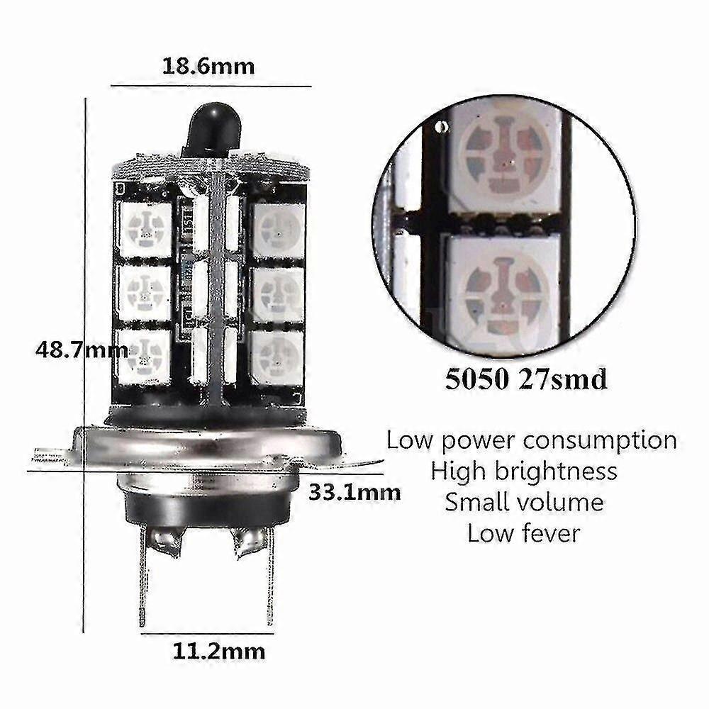 2 Pcs 9006 H4 Hb4 H7 H8 H9 H11 Universal Auto Rgb Atmosphere Lamp 5050 ...