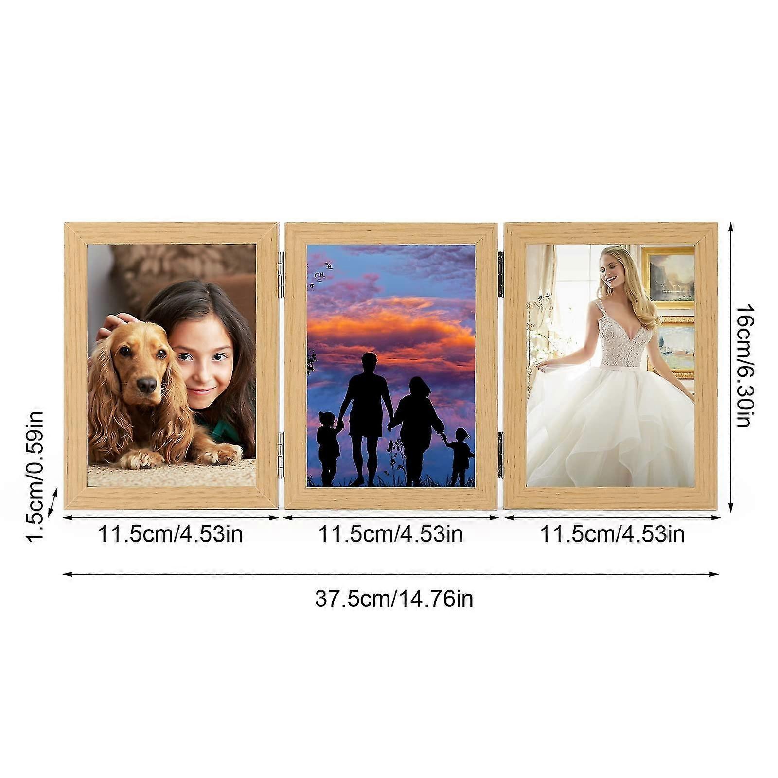 Triple Photo Frame Collapsible Wooden Collage for 10x15cm Pictures ...