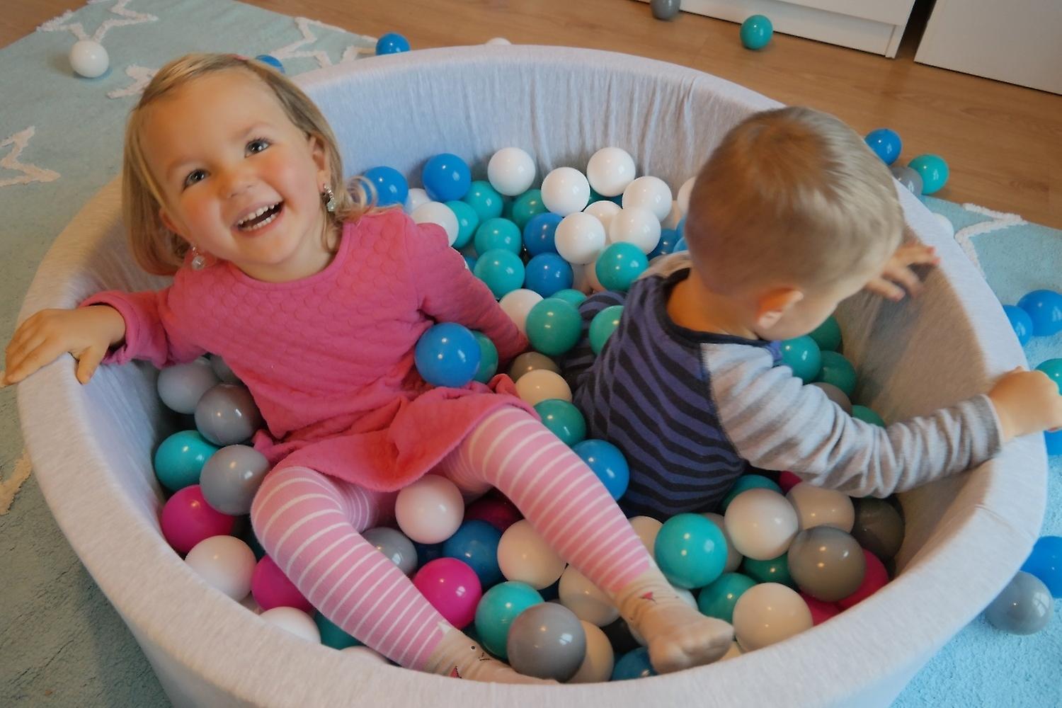 Ball pit - 150 balls - round - 90x30 cm ball pool - white, baby blue ...
