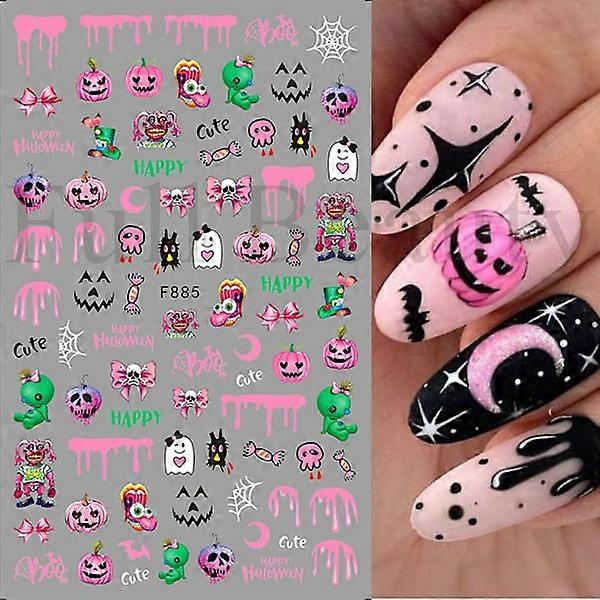 Söta tecknade dödskalle nagelklistermärken läskig halloweendekoration ...