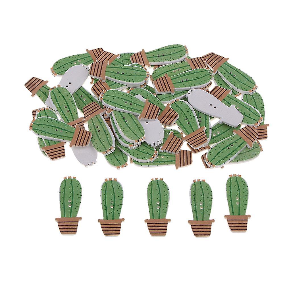 50pcs 2 Holes Wooden Buttons Decorative Buttons Cute Cartoon Cactus ...