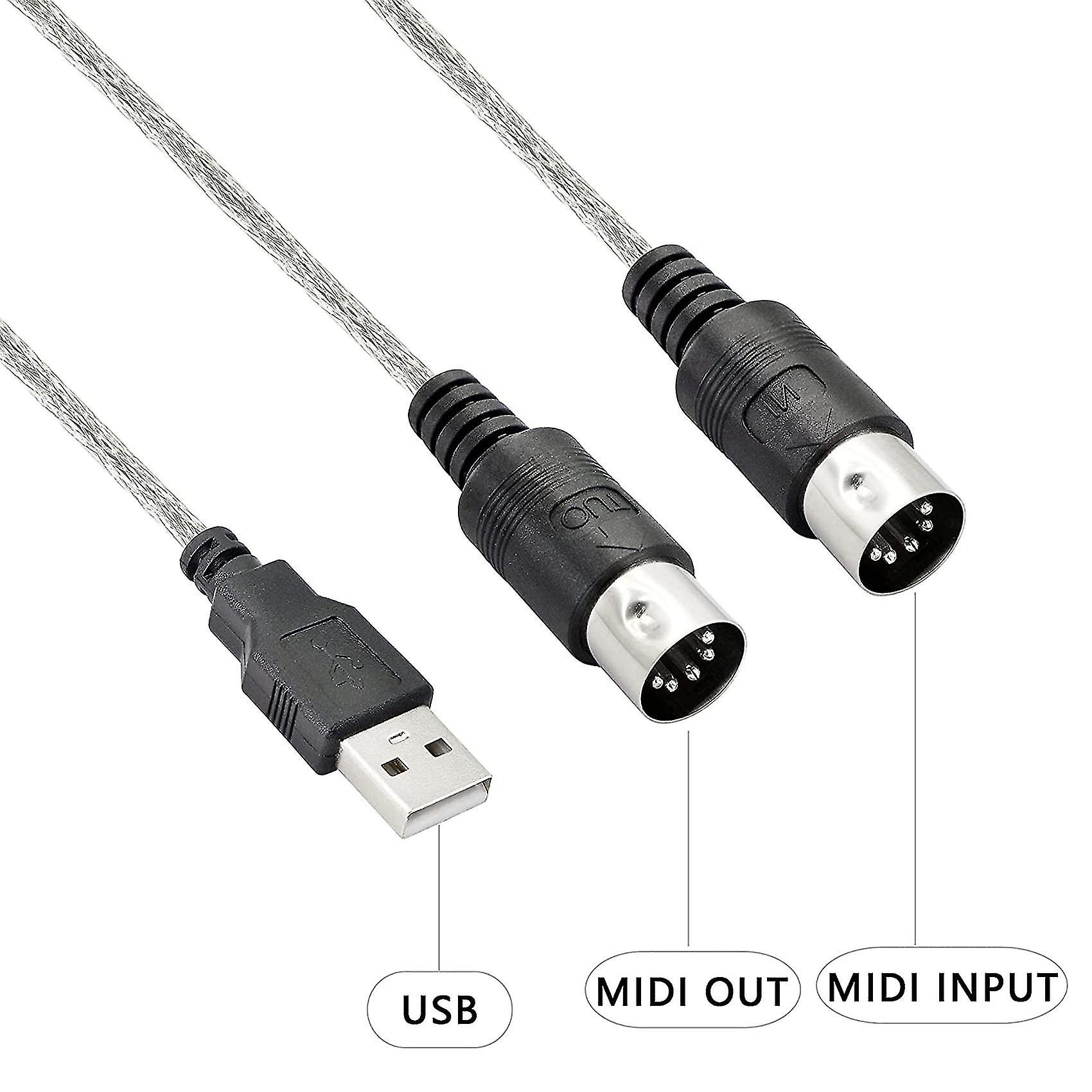 USB MIDI Cable Adapter, USB Type A Male to MIDI Din 5 Pin In-Out Cable ...