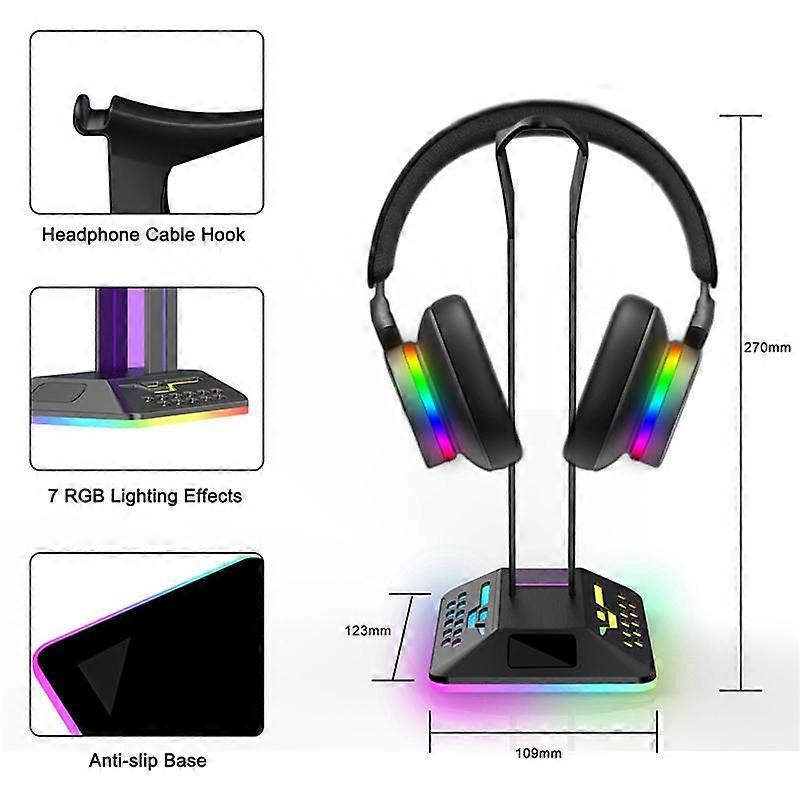 RGB Headset Holder 7 Color Gaming Headphone Stand Type-C 2 USB Ports ...