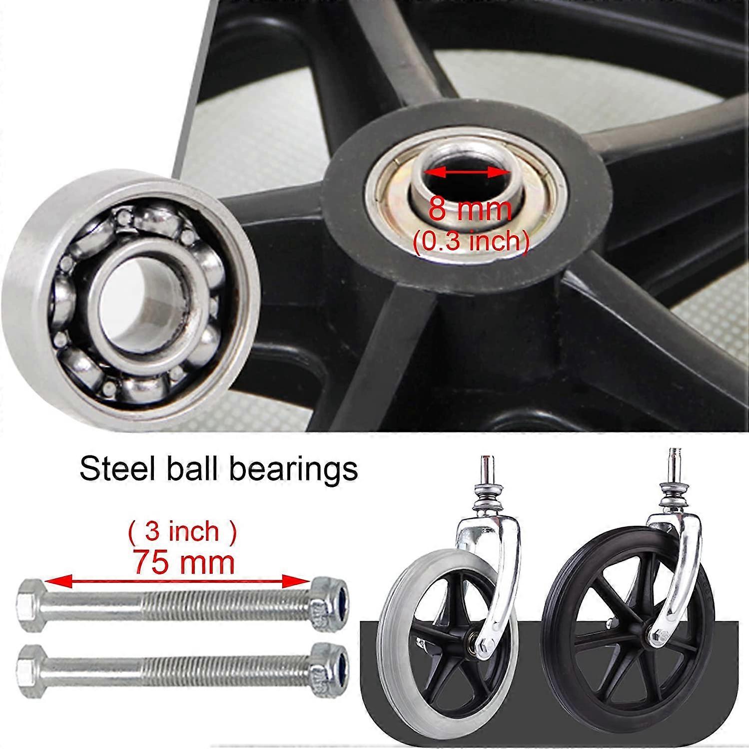 8 Inch Front Caster, 2pcs Wheelchair Replacement Wheels, Non-Slip Solid ...