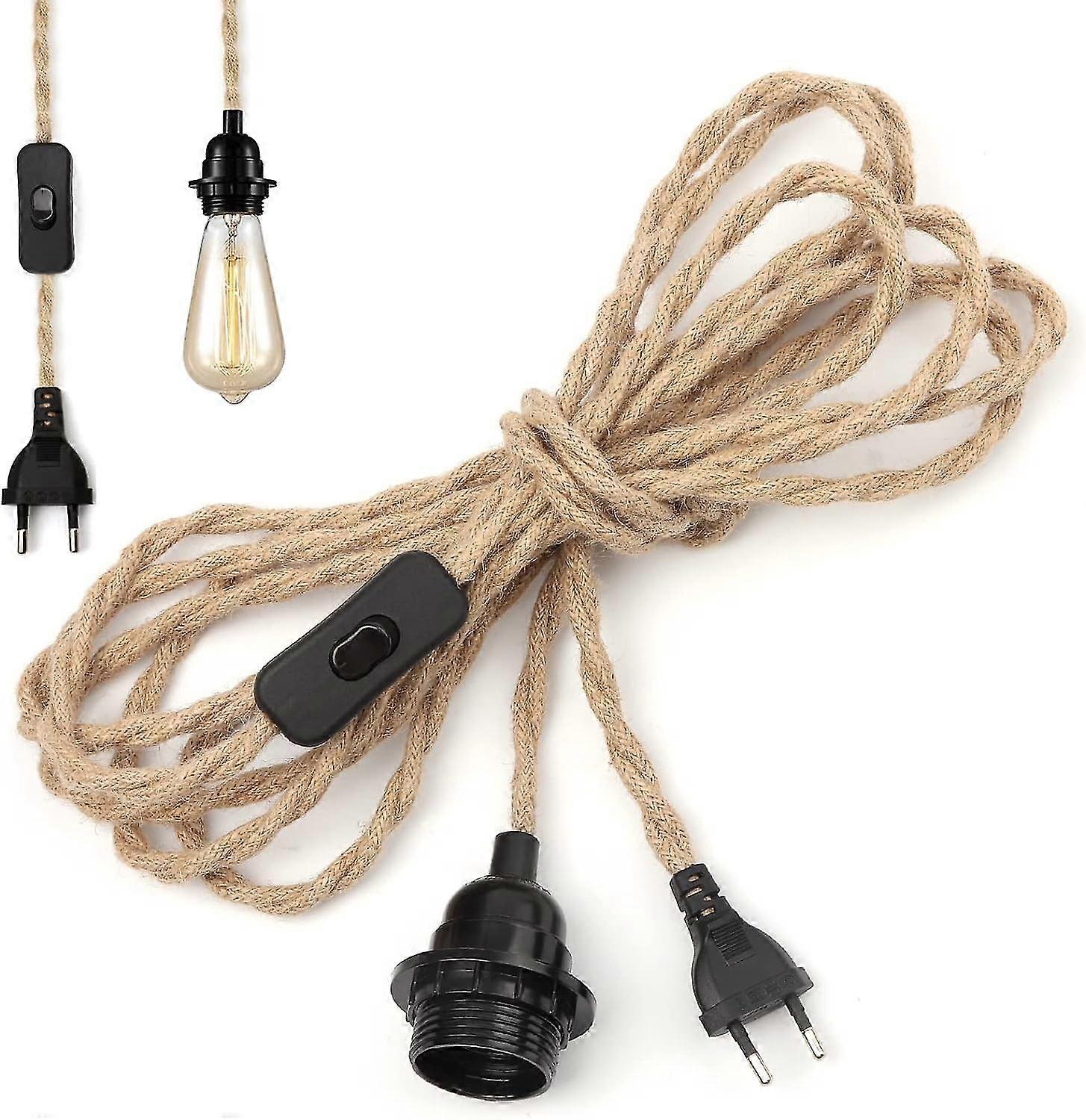 Hemp Rope Chandelier 4.5m Cable, E27 Socket Switch with Bulb Cable Wire ...